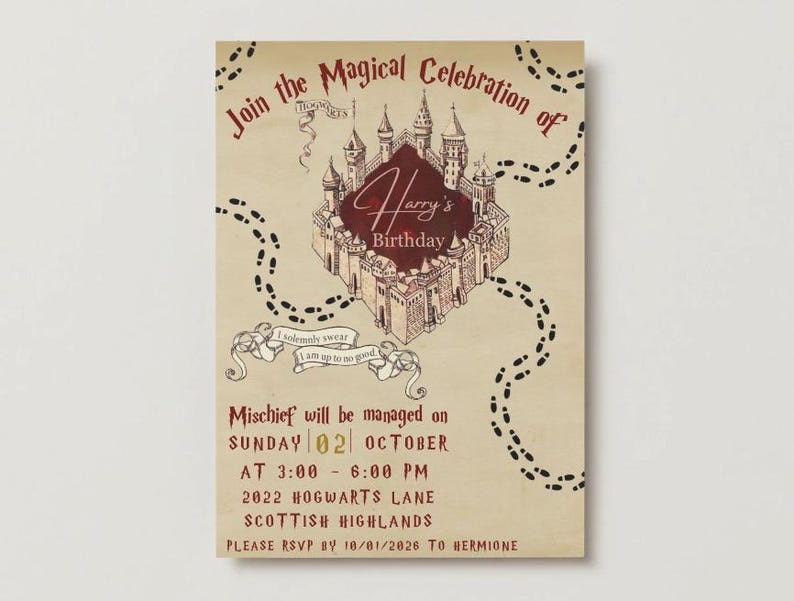 Editable Harry Potter Birthday Invitation, Hogwarts Wizard Party ...