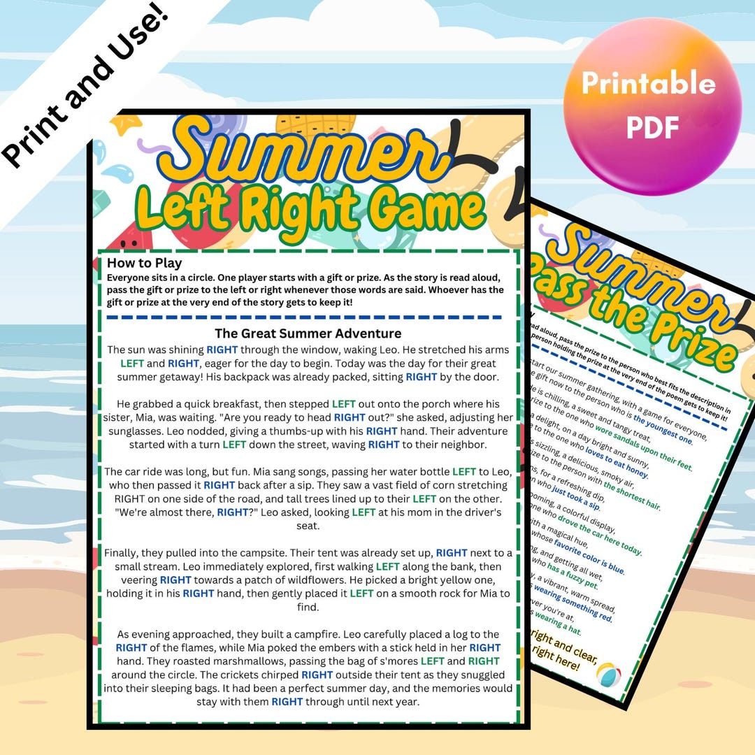 Summer Prize Game, 4 Unique Printable Cards, Gaming Party Game ...
