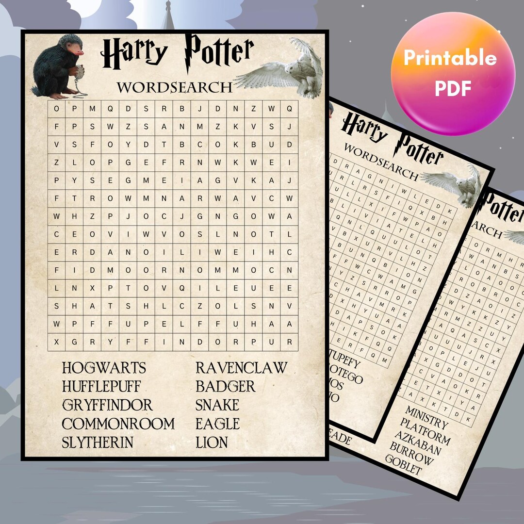Wizarding World Word Search, 10 Unique Printable Puzzles (digital ...
