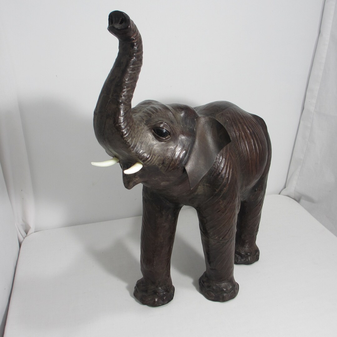 Vintage Genuine Leather Wrapped Elephant Sculpture 21 Tall - Etsy