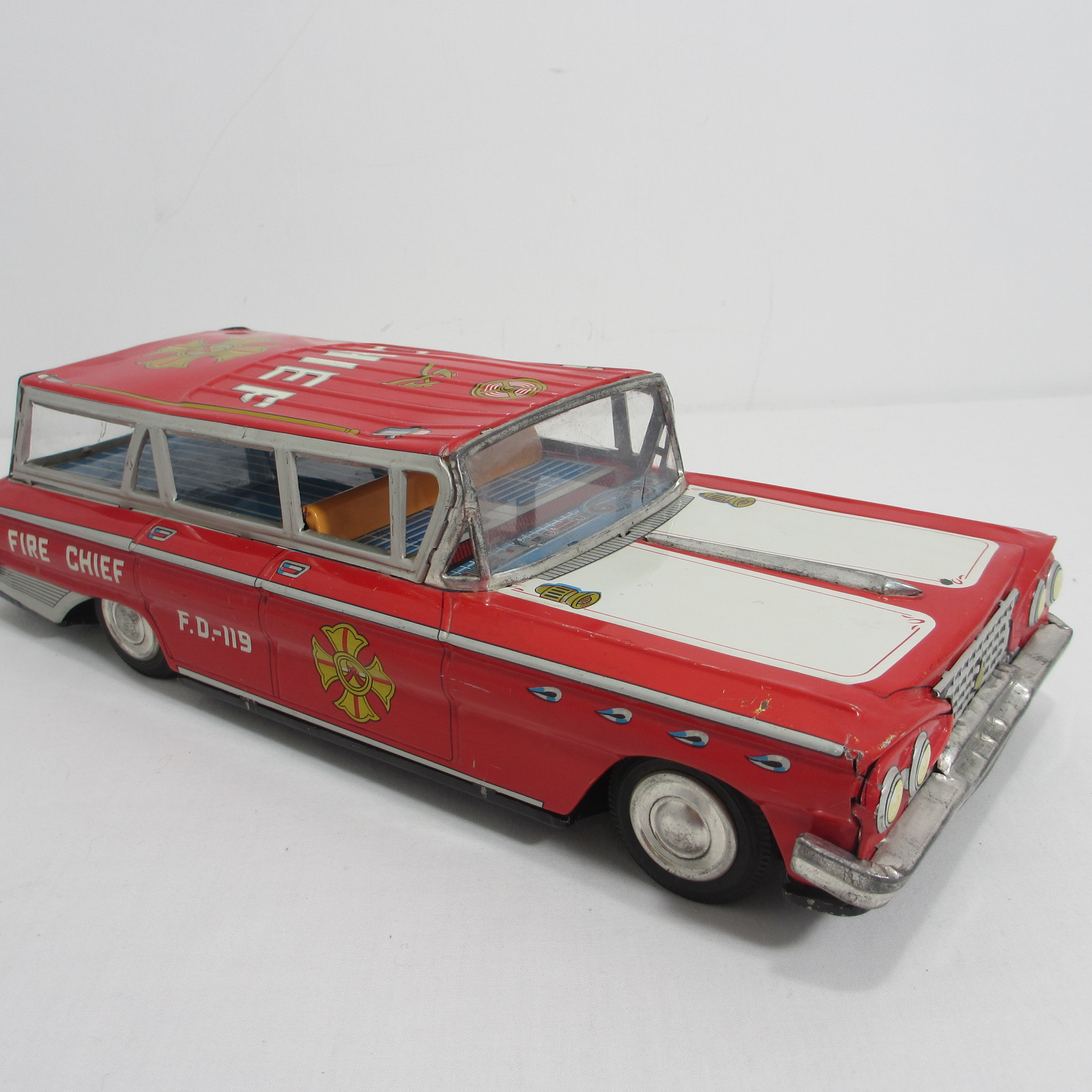 Vintage Tin Litho Fire Chief Wagon Car Toy Collectible - Etsy