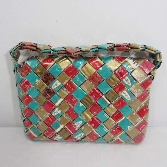 Vintage Tramp Art Handmade Cigarette Label Purse Clut… - Gem