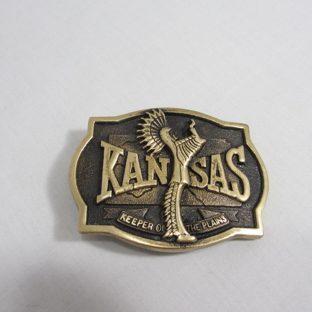 Vintage Solid Brass Kansas Keeper of the Plains Belt Buckle - Etsy