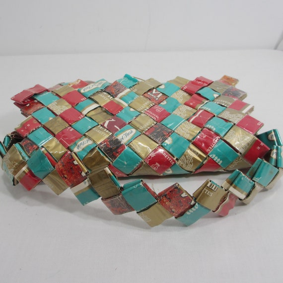 Vintage Tramp Art Handmade Cigarette Label Purse Clut… - Gem