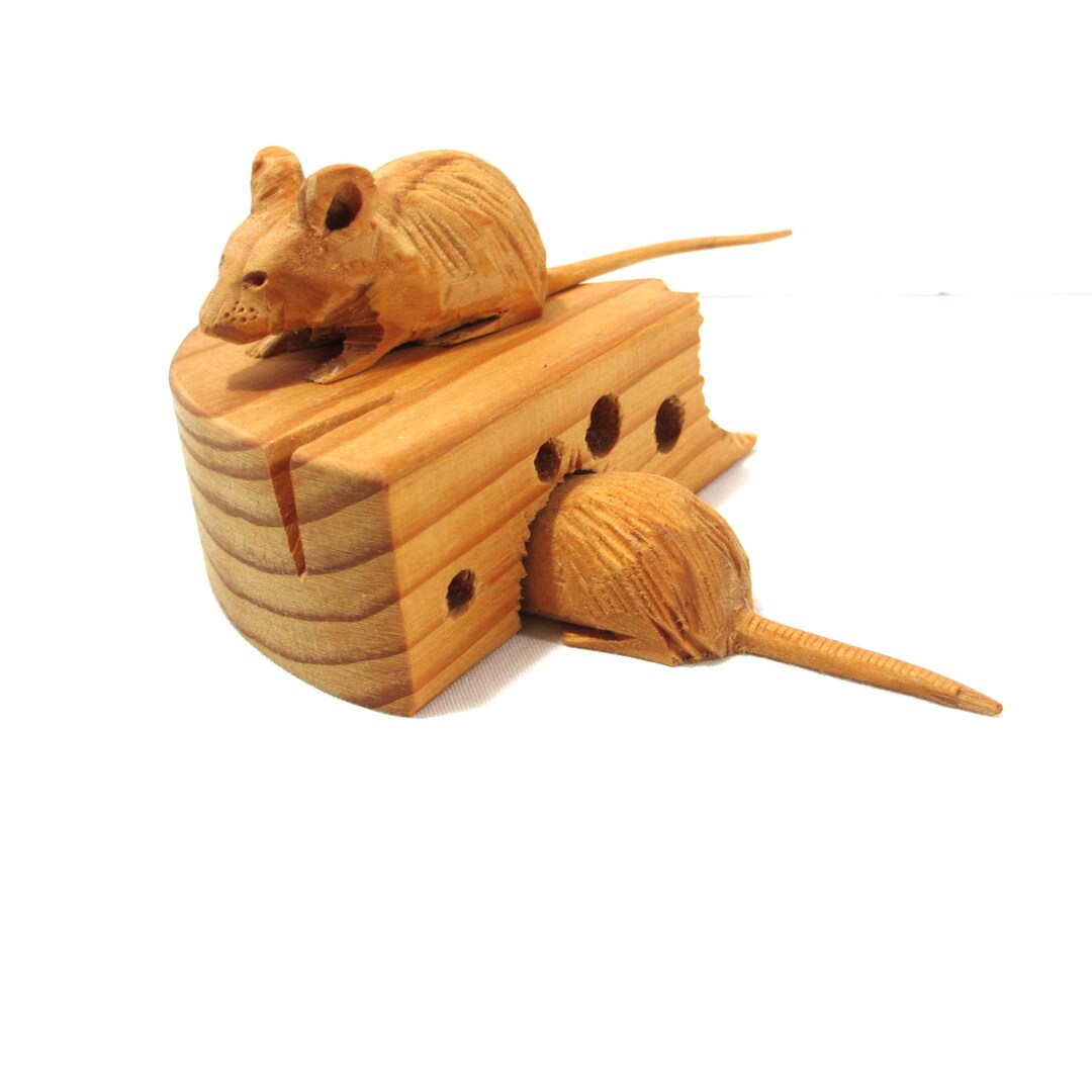 Unique Hand Carved Wooden Figurine Block Cheese With Mouse Inside ...