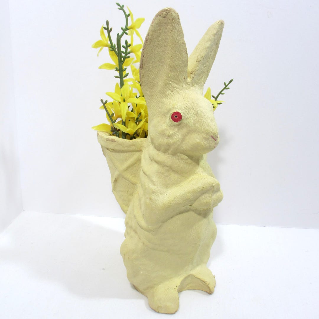 Vintage Pale Yellow Paper Mache Easter Bunny With Basket - Etsy