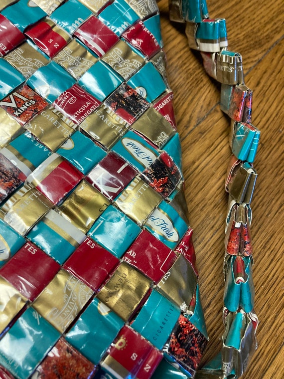 Vintage Tramp Art Handmade Cigarette Label Purse Clut… - Gem