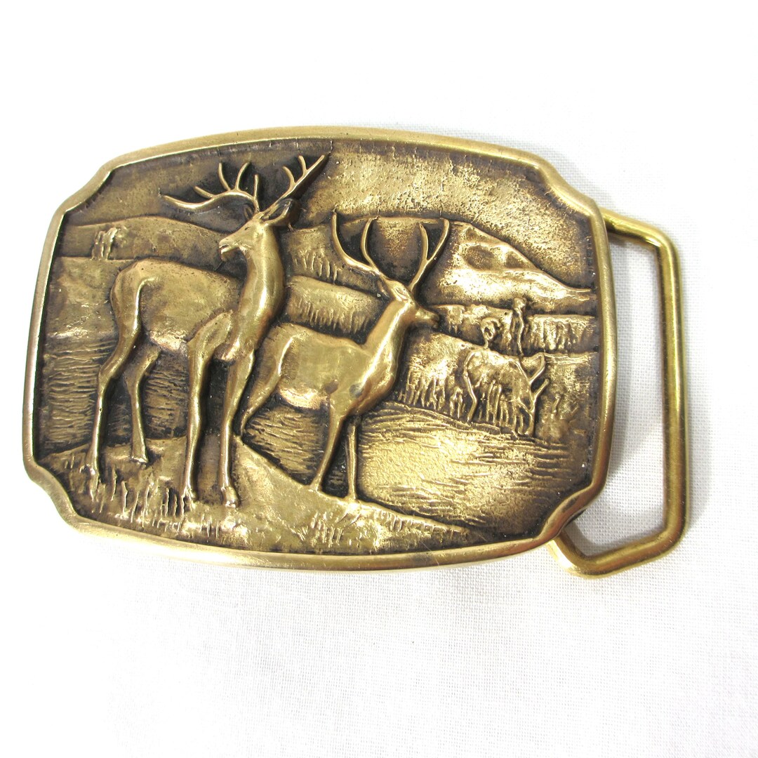 Vintage Solid Brass 1978 Deer Belt Buckle - Etsy