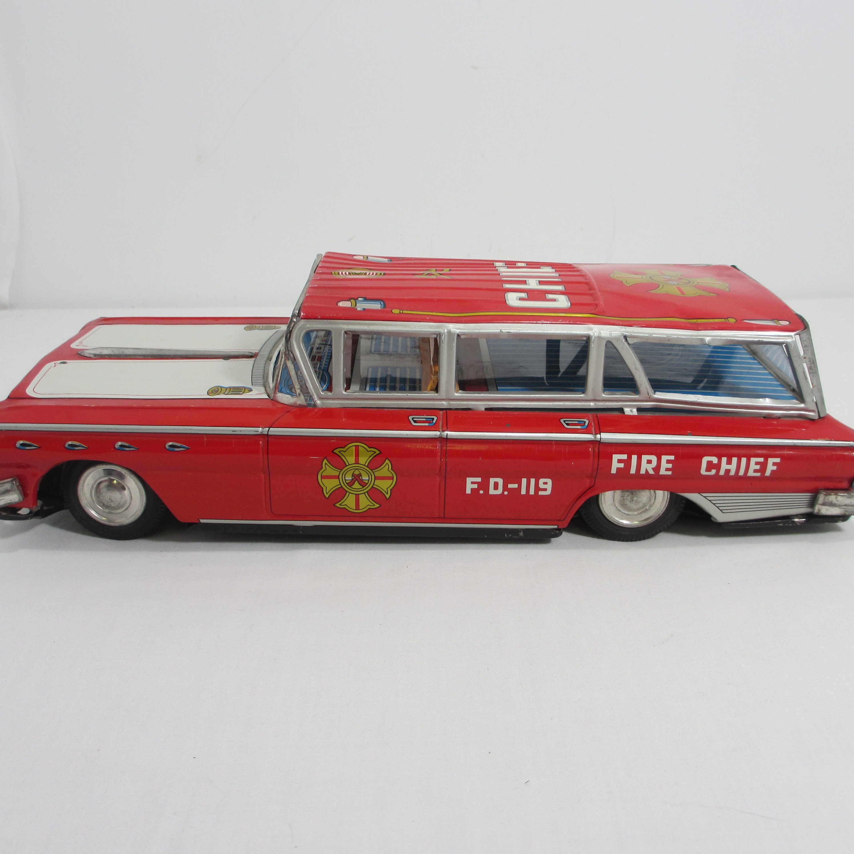 Vintage Tin Litho Fire Chief Wagon Car Toy Collectible - Etsy