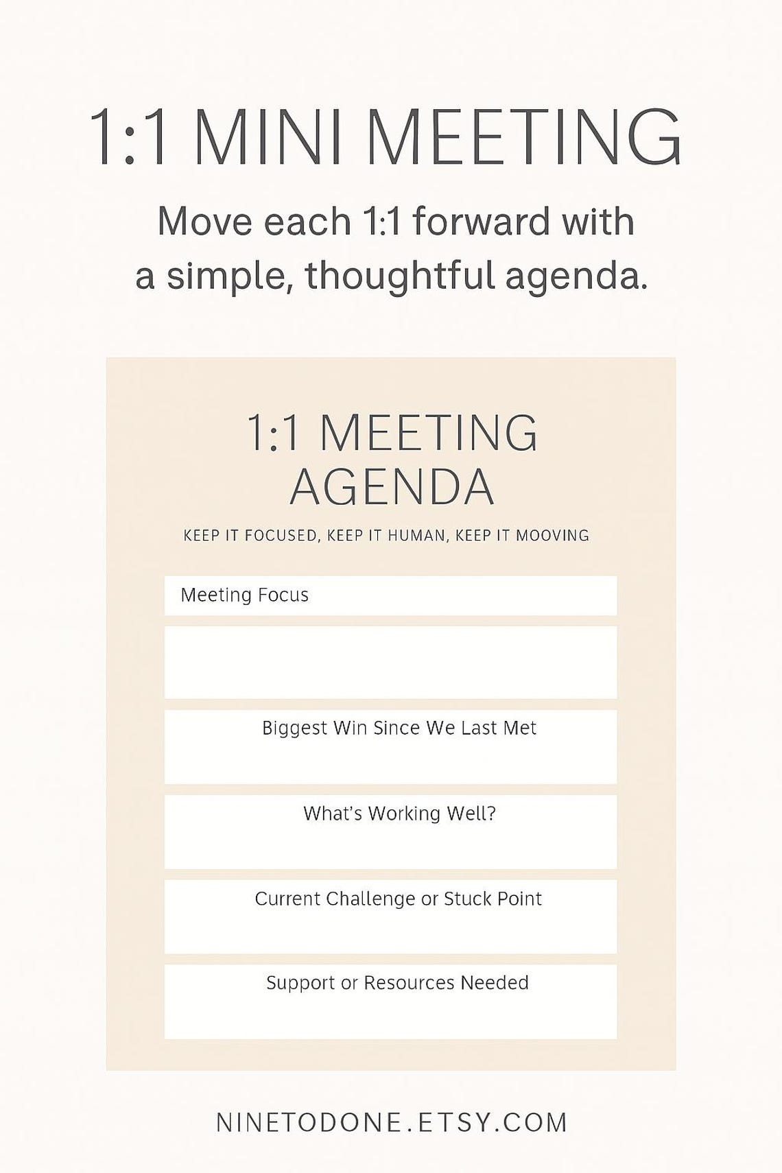 1:1 Mini Meeting Agenda | Printable Weekly Check-in Template for ...