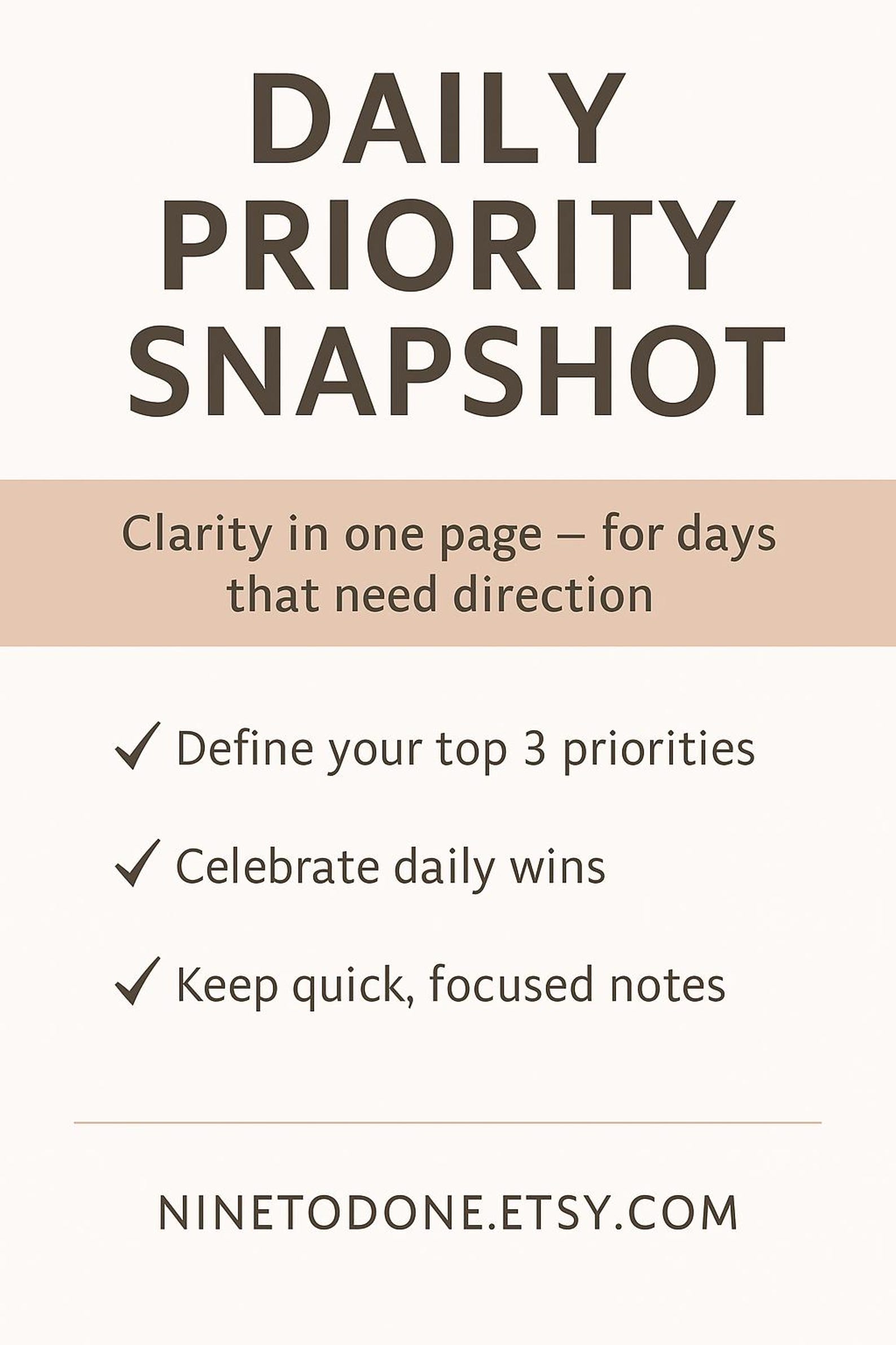 Printable Daily Priority Snapshot | Minimalist One-page Planner for ...