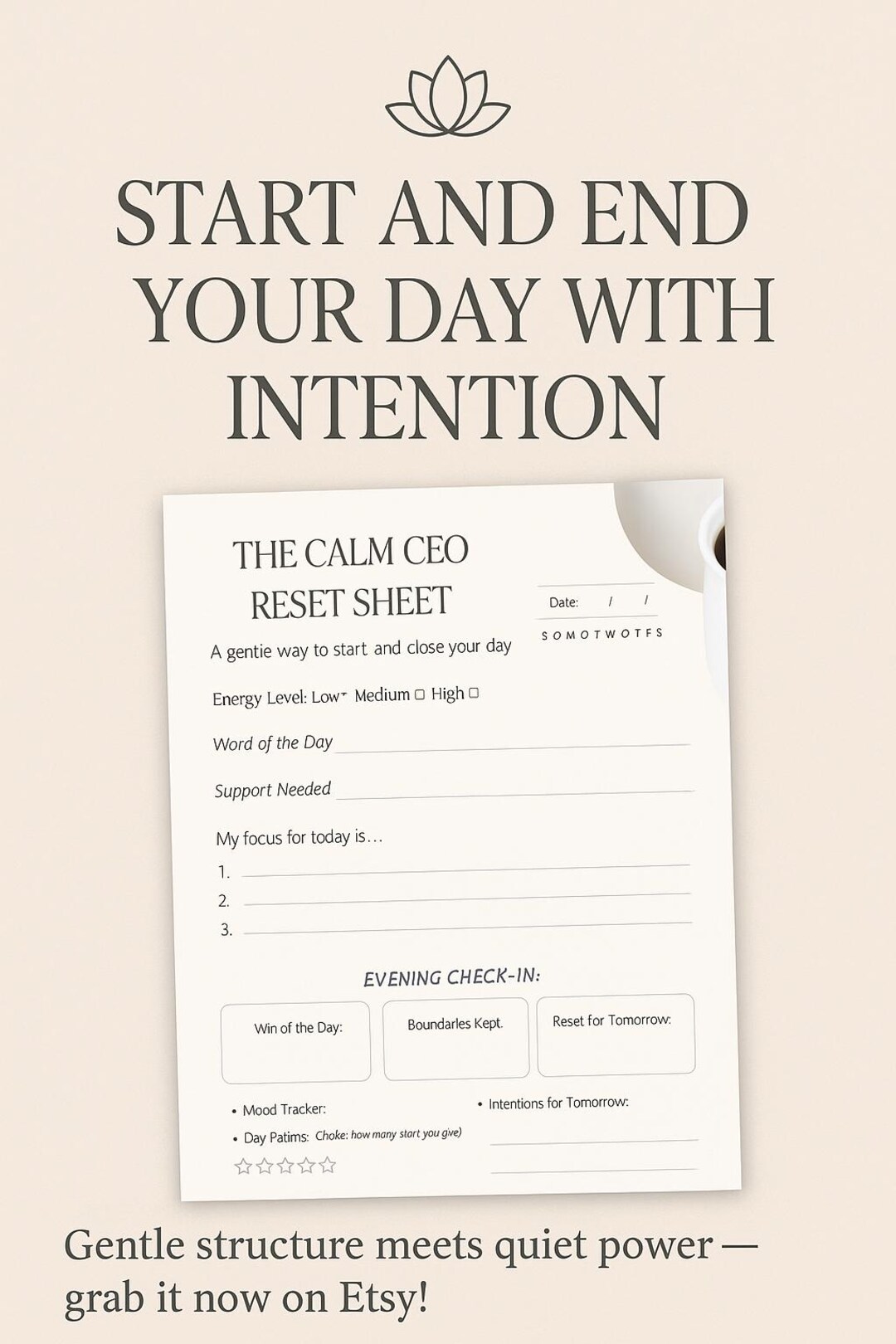 Calm CEO Reset Sheet: Daily Reflection Planner (digital Download) - Etsy