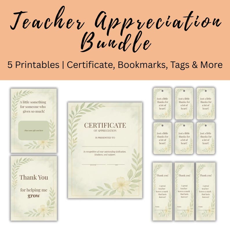 Teacher Appreciation Printable Bundle | Certificate, Gift Card Holder ...