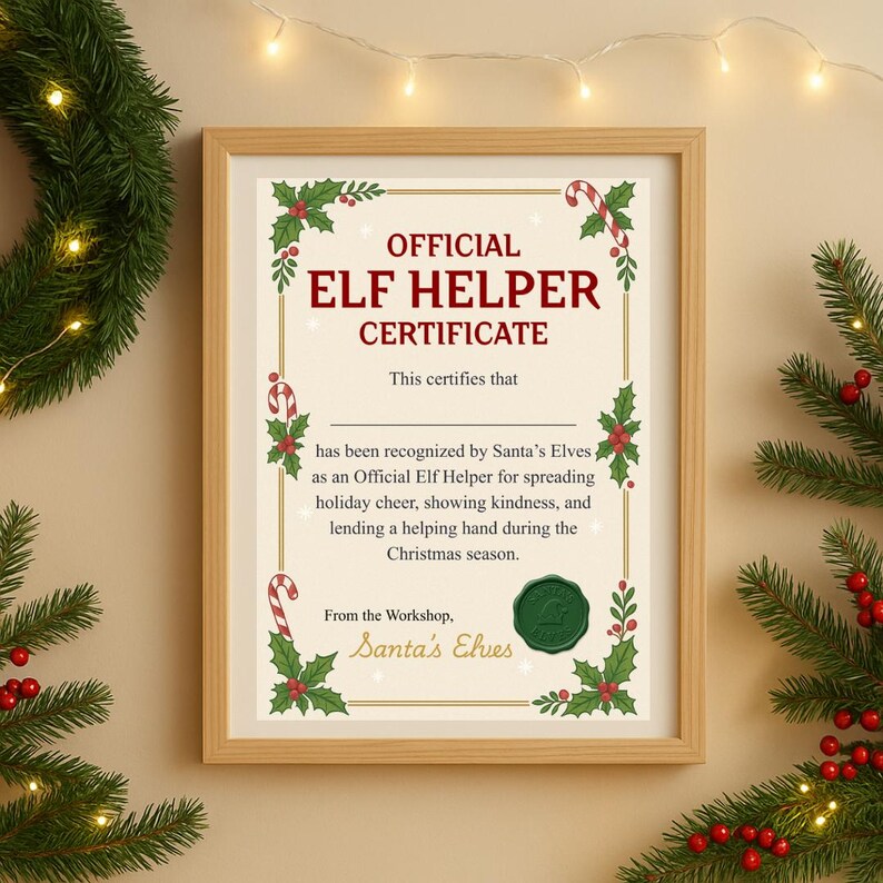 Elf Helper Certificate | Christmas Printable for Kids | Holiday Award ...
