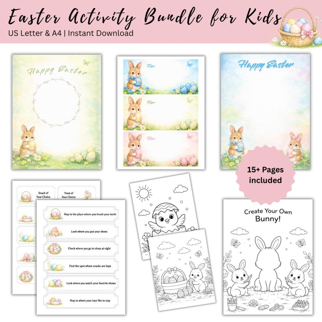 Easter Activity Bundle for Kids, Printable Egg Hunt Clues, Coloring ...