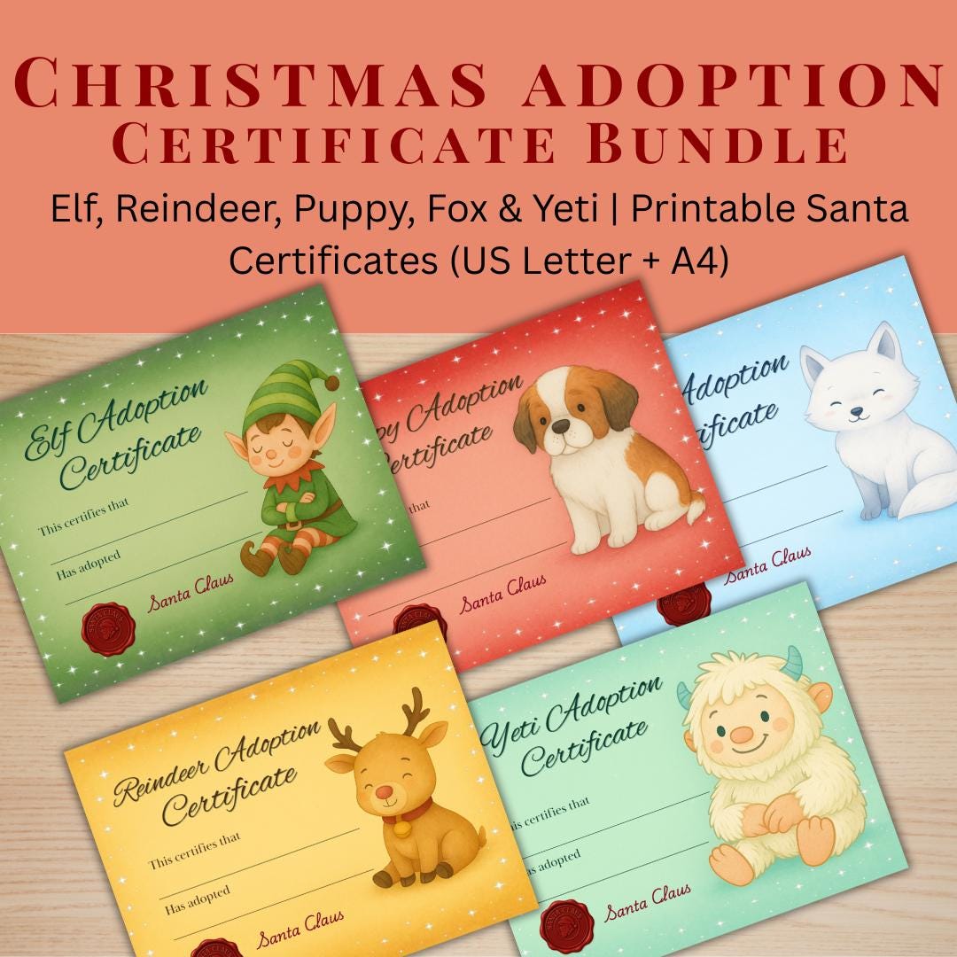 Printable Christmas Adoption Certificate Bundle | Elf, Reindeer, Arctic ...