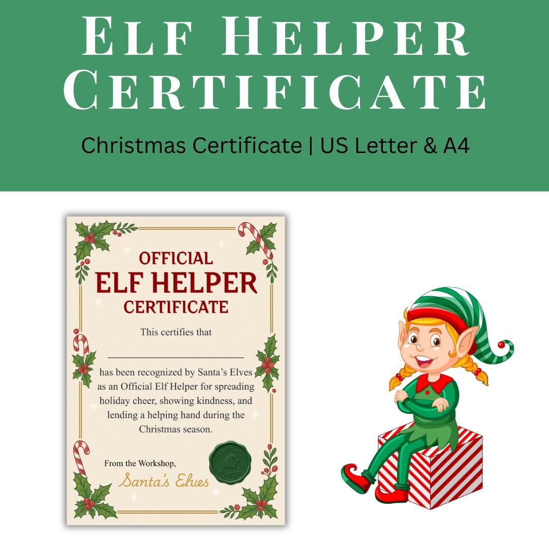 Elf Helper Certificate | Christmas Printable for Kids | Holiday Award ...