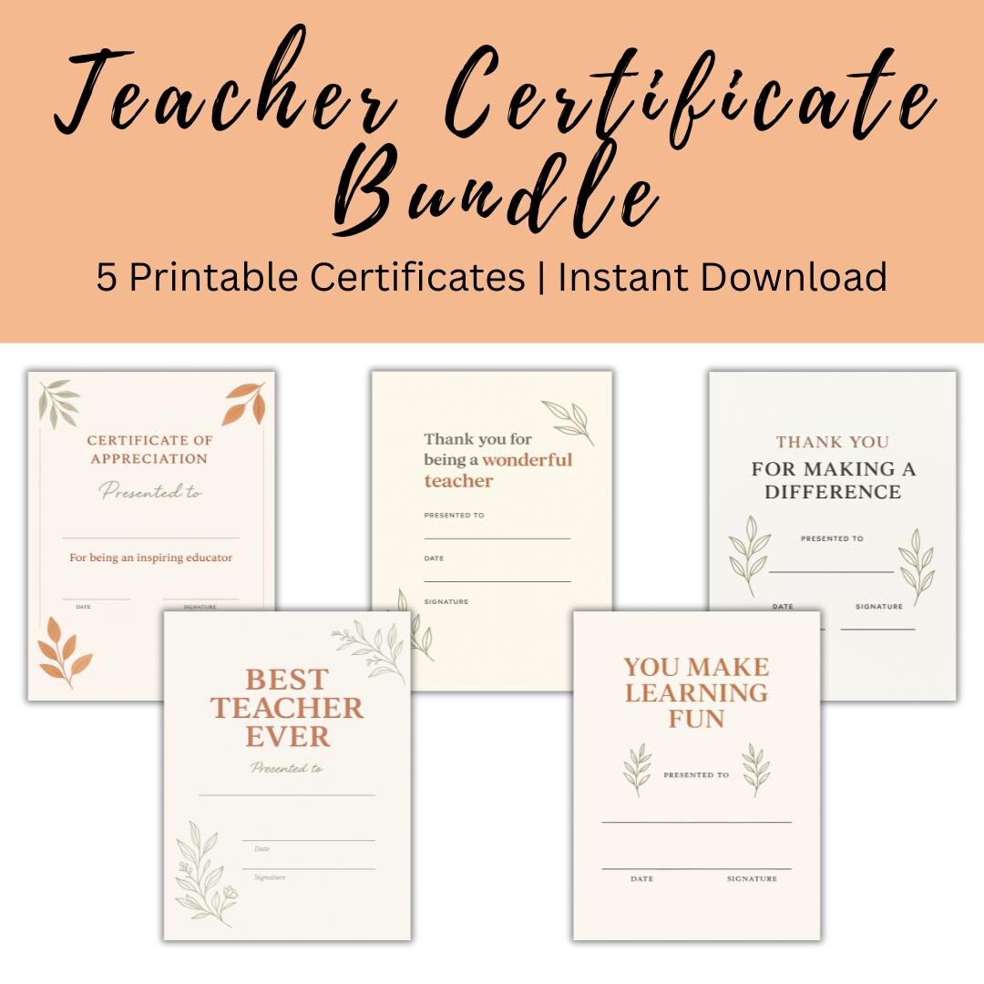 Boho Teacher Certificates – Printable Award Bundle – 5 PDF Designs for ...