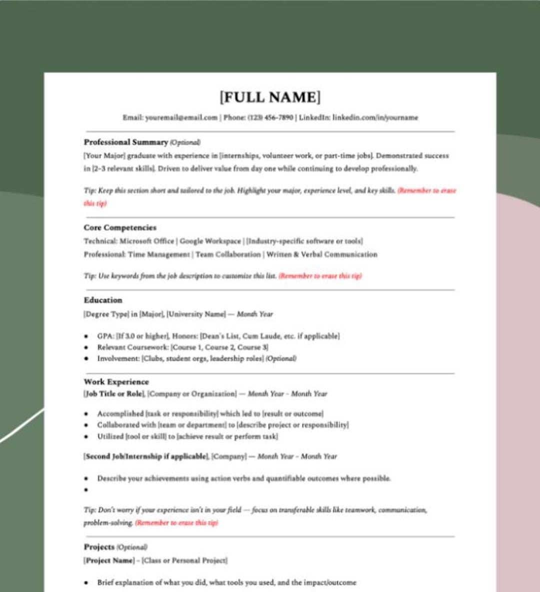 Ats-friendly Resume Template for Recent Grads | Entry-level Job Resume ...