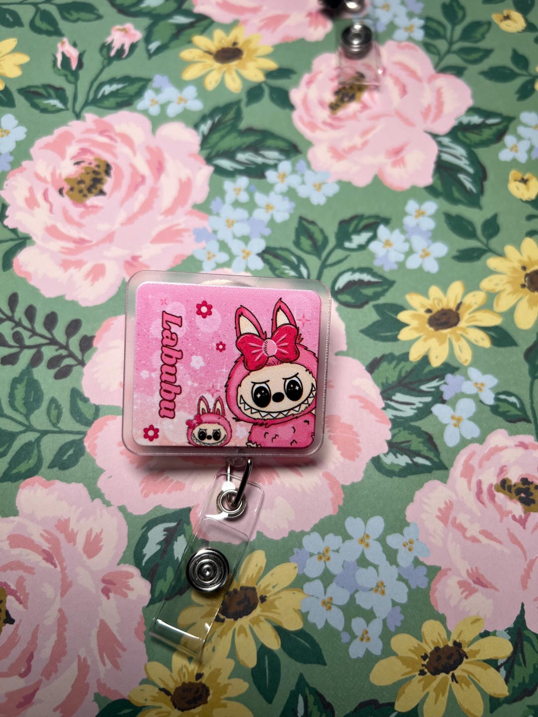 Pink Labubu Badge Reel | Labubu Badge Holder | Square Badge Reel ...