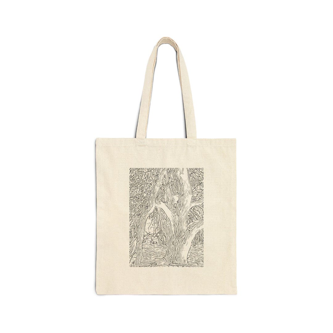 Tree Print Cotton Canvas Tote Bag, Eco-friendly Shopping Bag, Tree ...