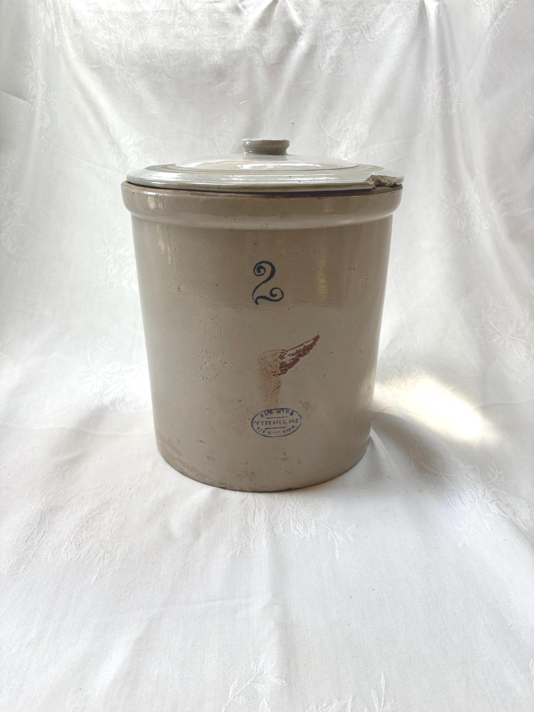 Vintage Red Wing 2-gallon Crock With Very Rare Lid - Etsy