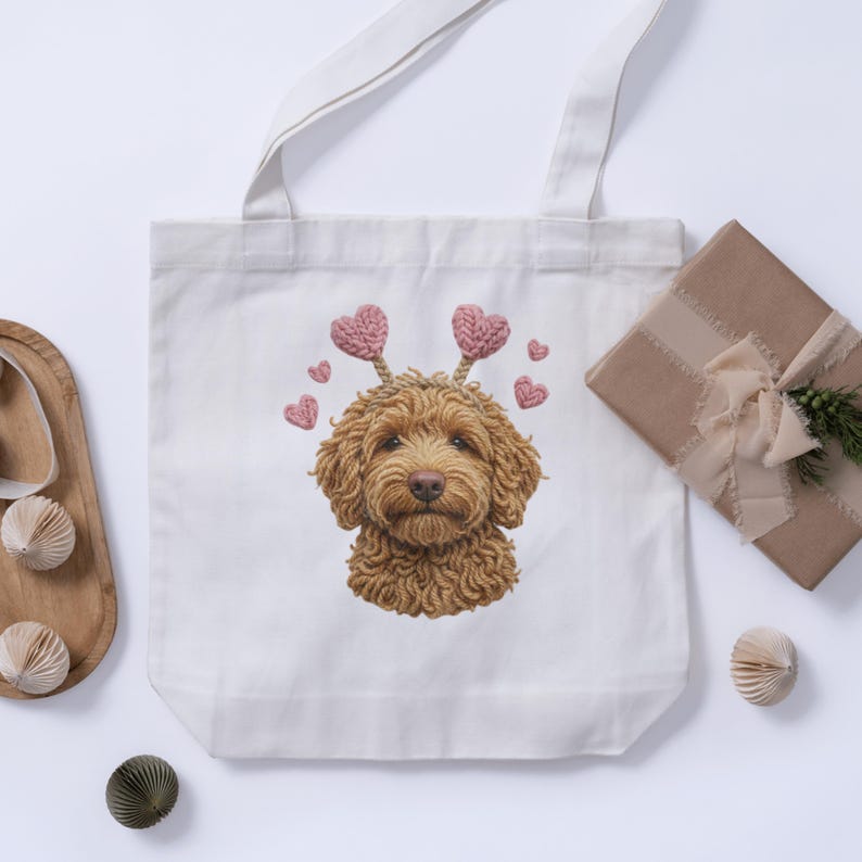 Dog Valentines Day Goldendoodle PNG, Dog Heart Faux Yarn Png ...