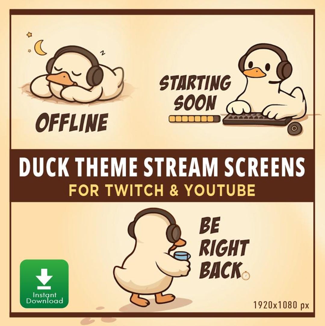 Gamer Duck Twitch Stream Screens: Offline, Starting Soon, BRB Duck OBS ...