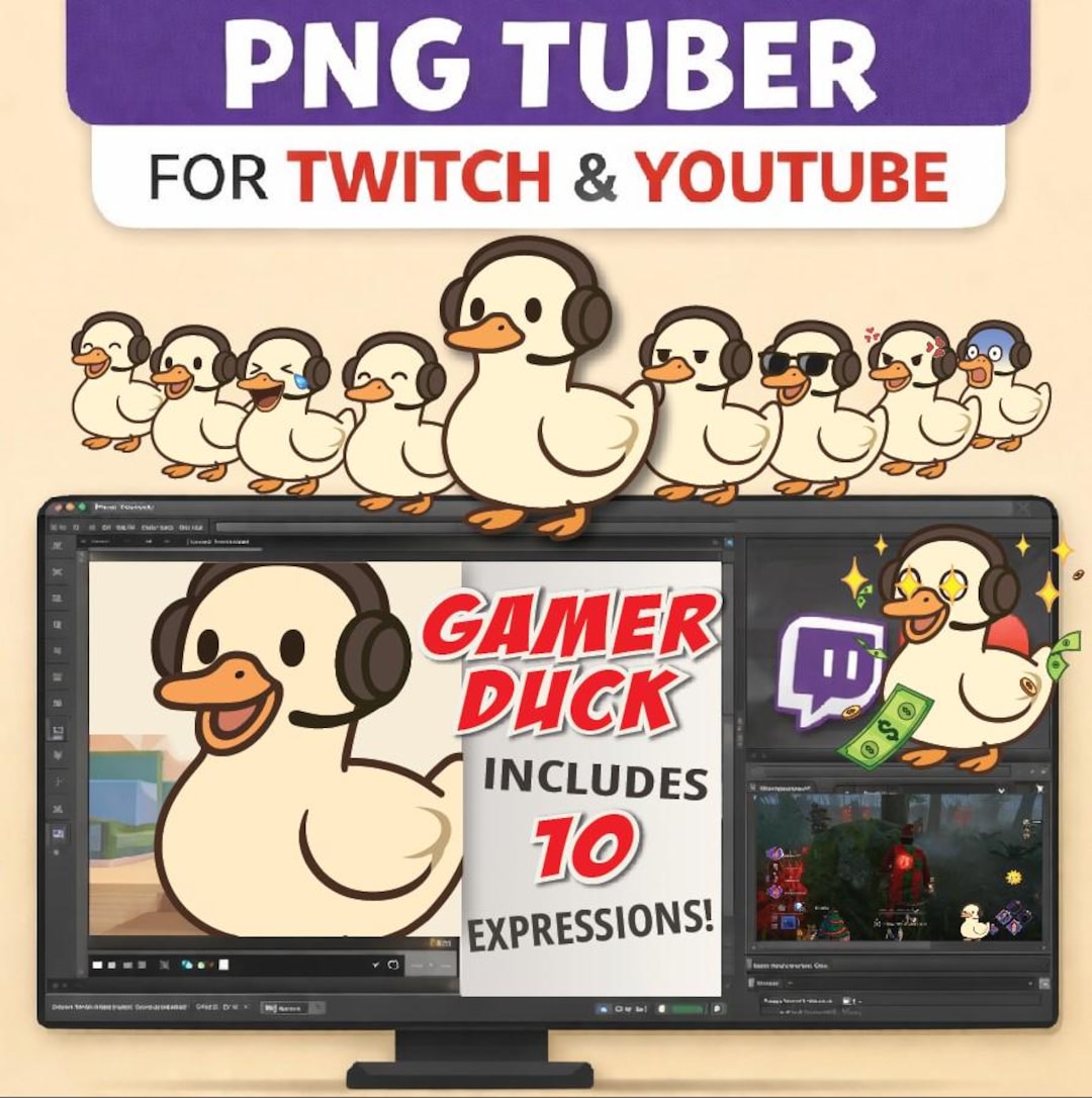 Gamer Duck Pngtuber Model: Twitch, Youtube Stream (digital Download) - Etsy