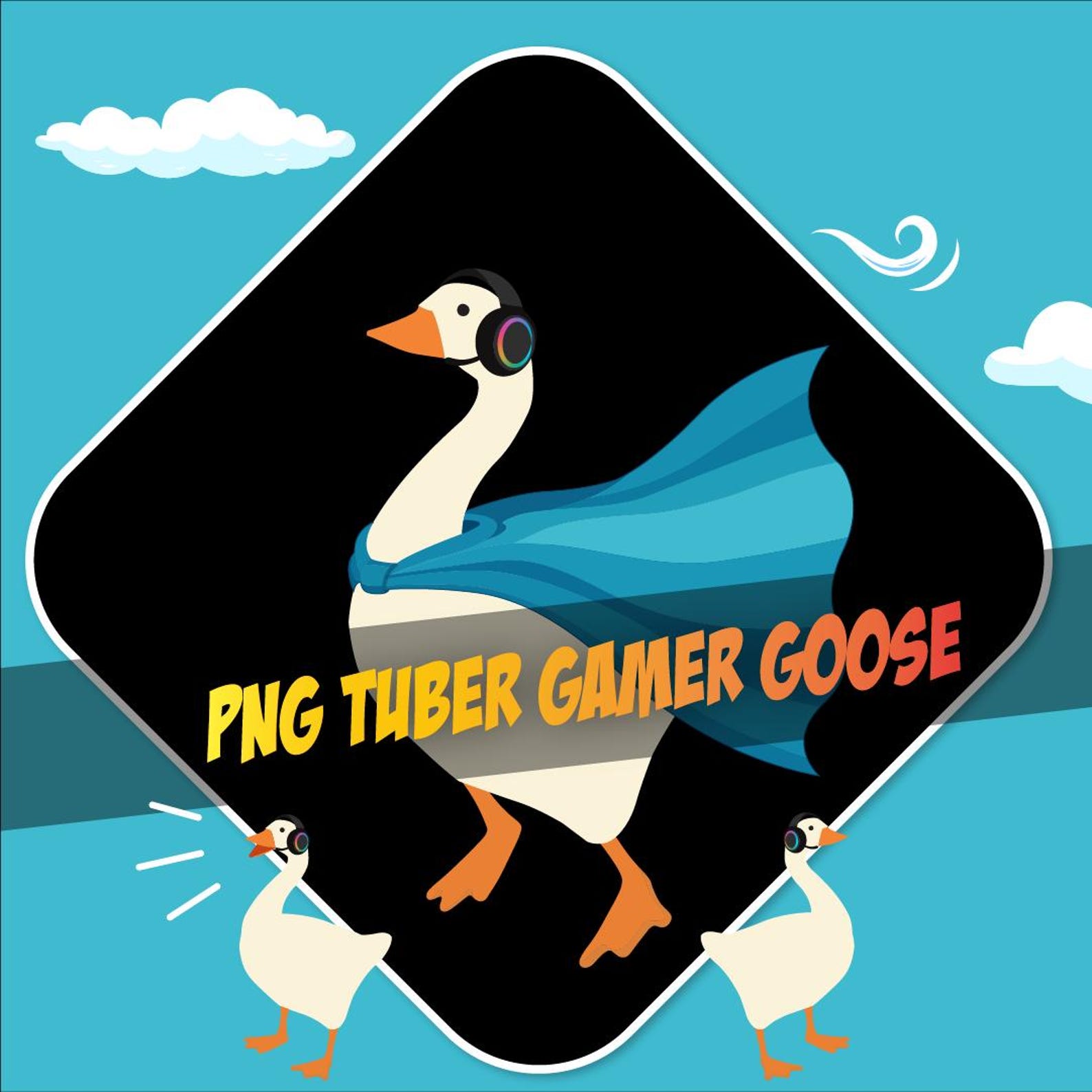 Goose Pngtuber Avatar: Gamer Duck With Headset & Cape (dijital Download ...