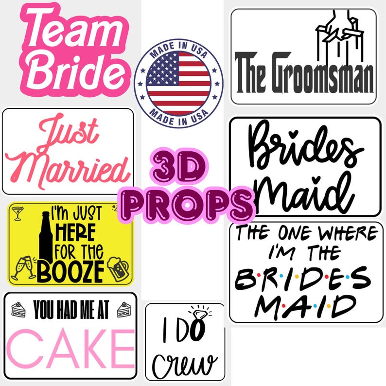 Photo Booth Props Custom 3d Plastic Wedding - Team Bride - the ...