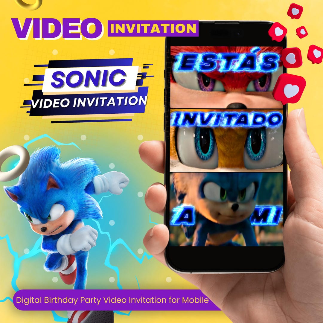 Sonic the Hedgehog 3 Video Invitation for Birthday Party, Animated ...