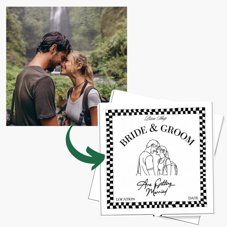 Custom Wedding Pizza Box Template With Couple Photo Illustration, Retro ...