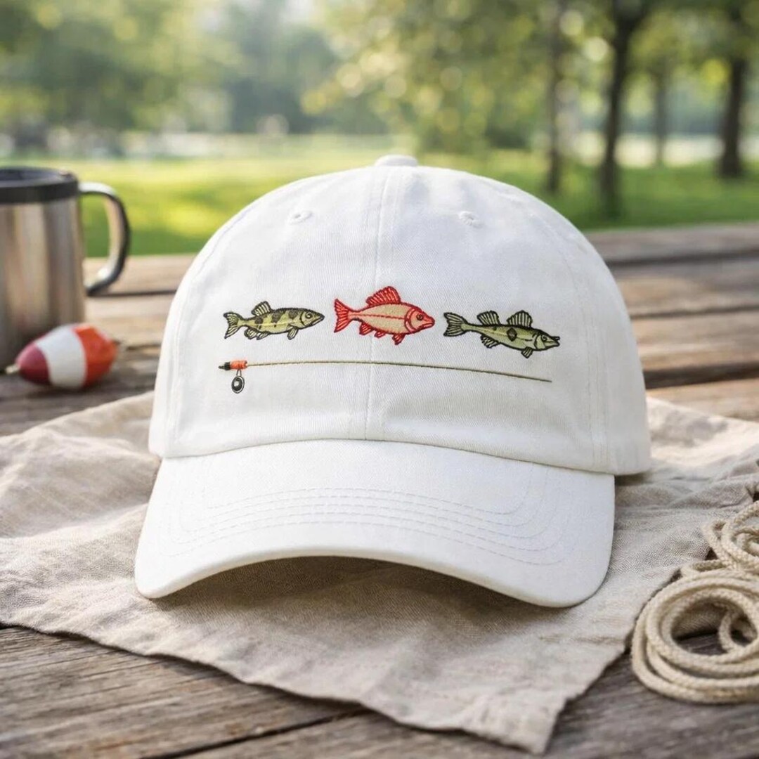 Vintage Fishing Dad Hat Embroidered Fish Design Cap Casual Angler Gift ...