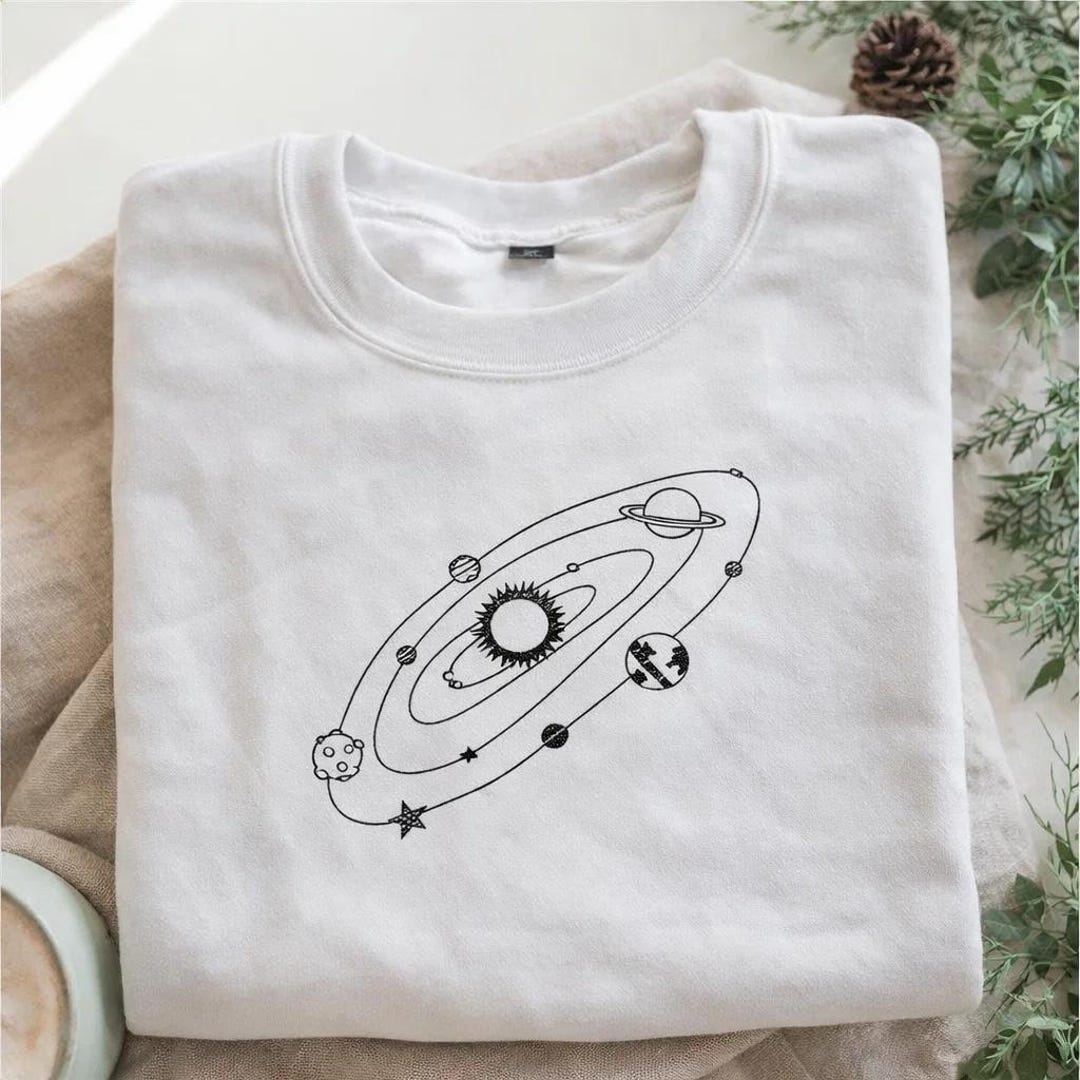 Solar System Line Art Embroidered Sweatshirt Minimal Space Orbit Design ...