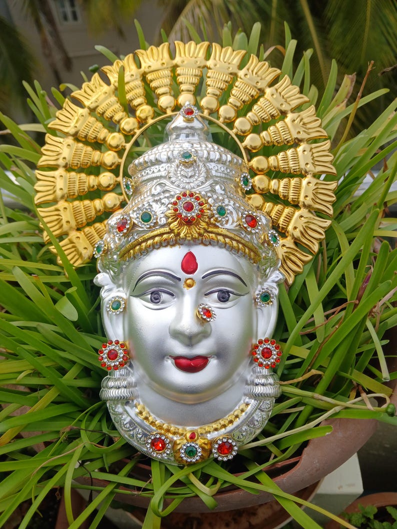 Matte Finish German Silver Lakshmi Face With Gold Arch for Kalasham ...