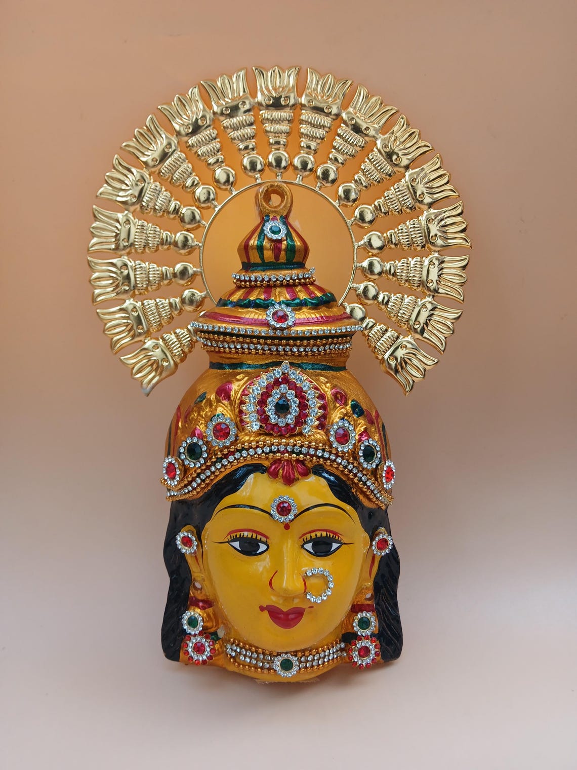 Handcrafted Yellow Lakshmi Face – Hindu Goddess Pooja Decor, 9.5x6 In ...