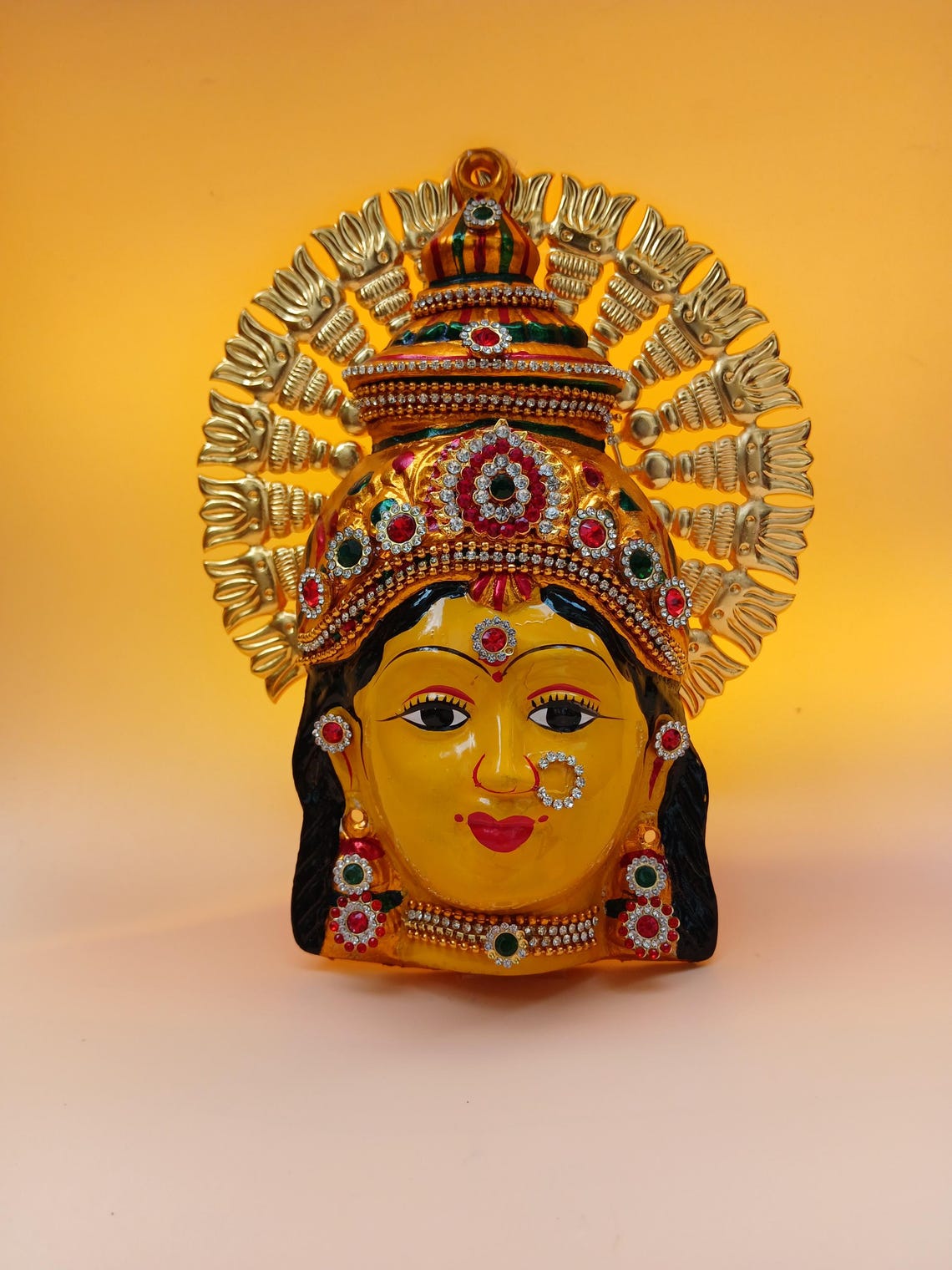 Handcrafted Yellow Lakshmi Face – Hindu Goddess Pooja Decor, 9.5x6 In ...