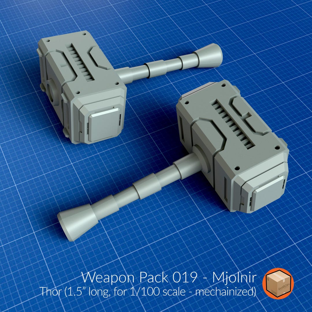 Weapon Pack 019 – Mjolnir | Mecha Hammer Accessory | 1/100 Scale | 3D ...