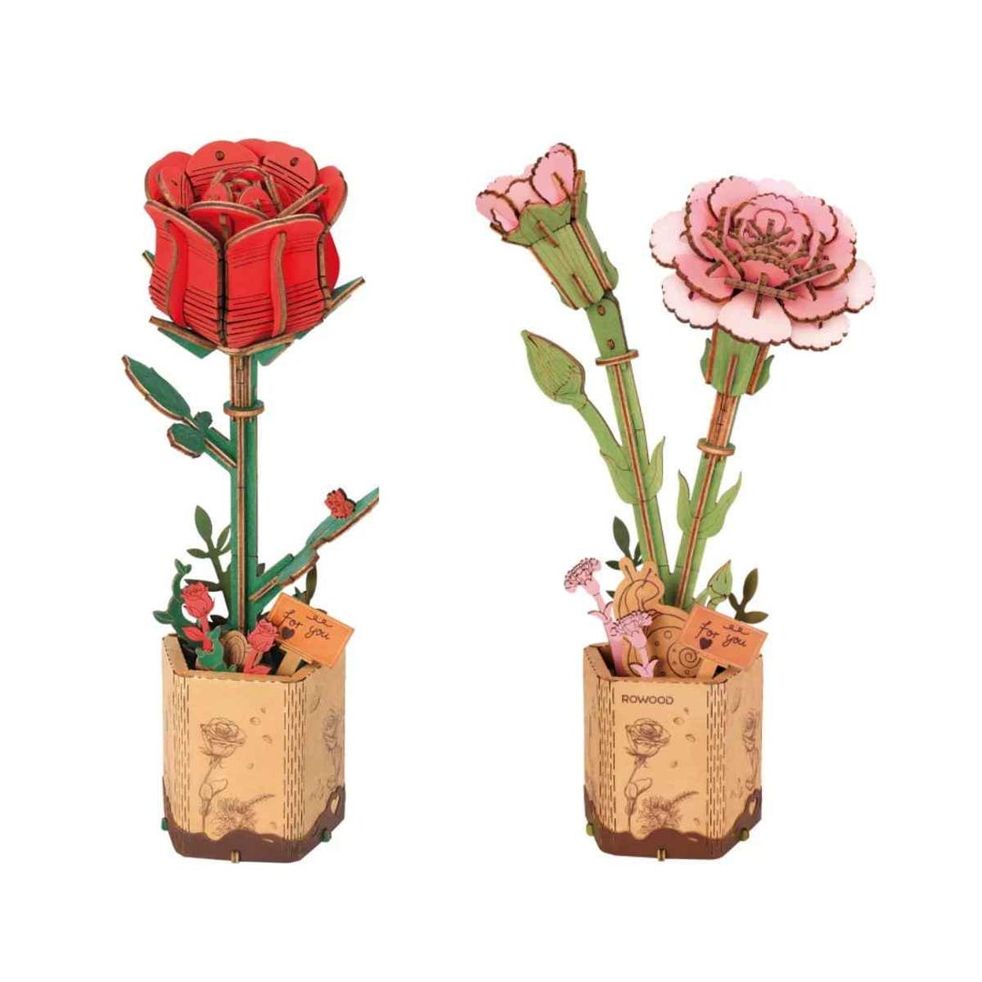 3D Wooden Flower Puzzle Kit: Carnation & Rose DIY Gift - Etsy