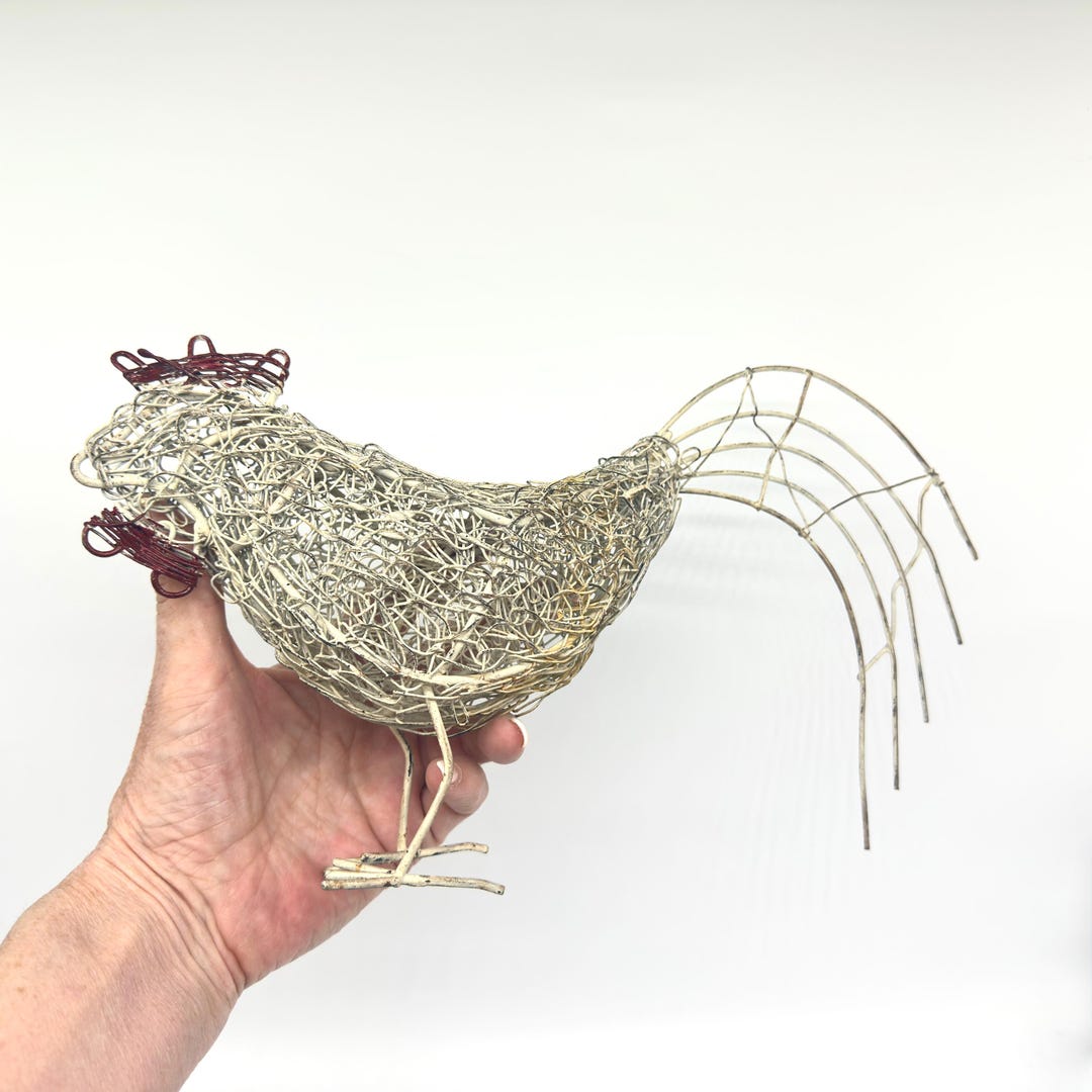 Vintage Wire Rooster Sculpture – Handcrafted Farmhouse Folk Art Chicken ...