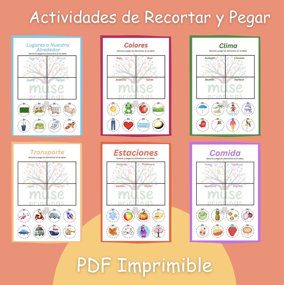 Spanish Cut and Paste Activity Book: Seasons, Food, Transport ...