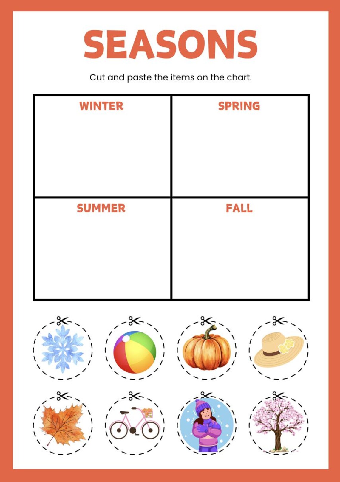 Seasons Activity Pack for Kids – Cut and Paste, Tracing, Coloring ...