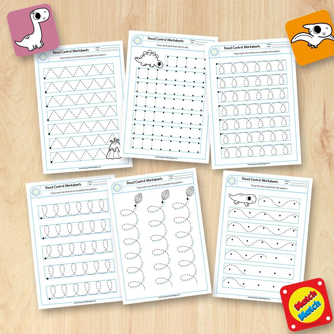 2 in 1 - Dinosaur Fine Motor Skills Worksheets for Preschool | Tracing ...