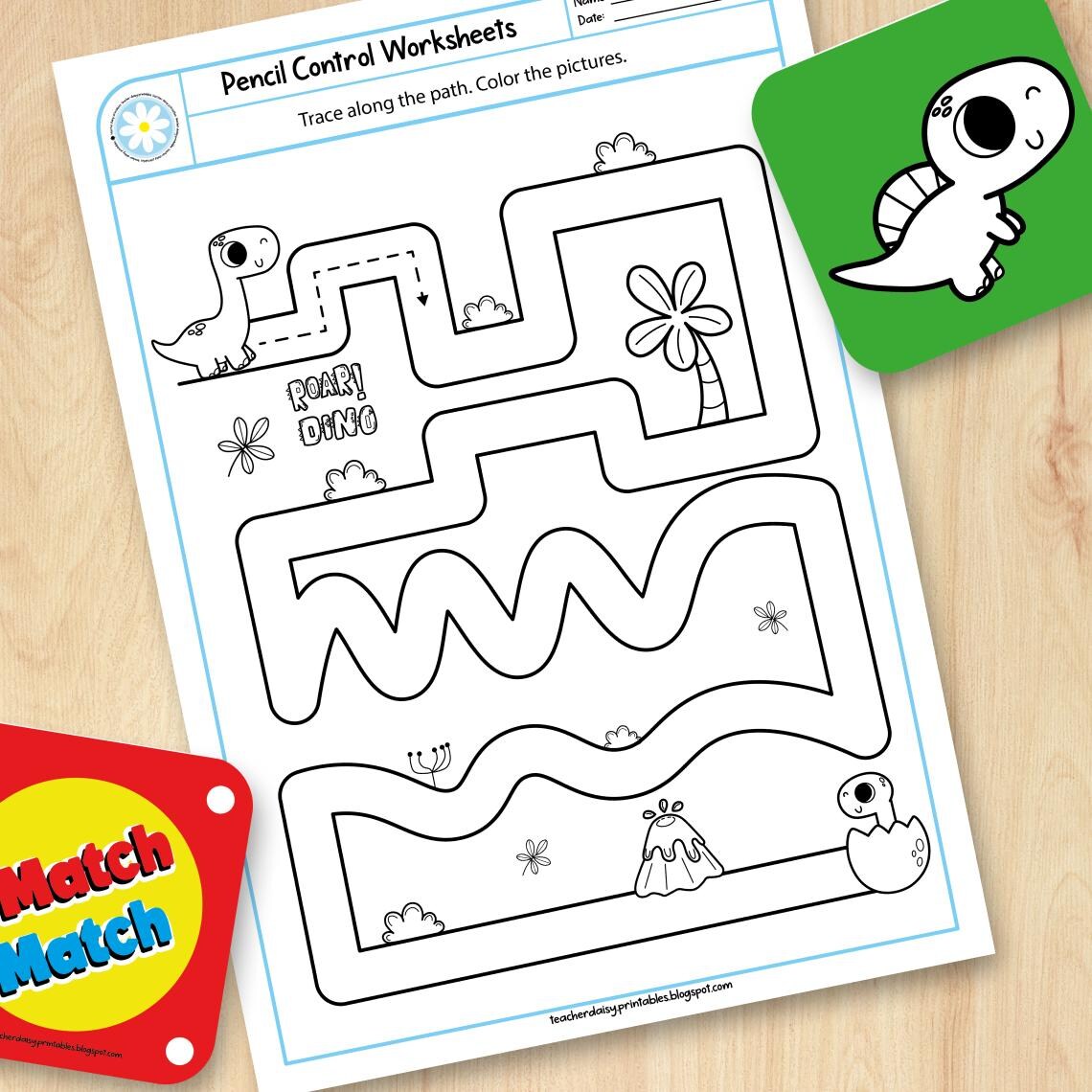 2 in 1 - Dinosaur Fine Motor Skills Worksheets for Preschool | Tracing ...