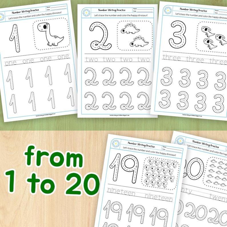 Dinosaur Preschool Printable Bundle - 1-20 Numbers, Fine Motor Skills ...