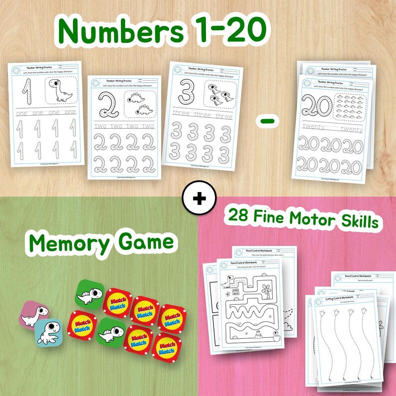 Dinosaur Preschool Printable Bundle - 1-20 Numbers, Fine Motor Skills ...