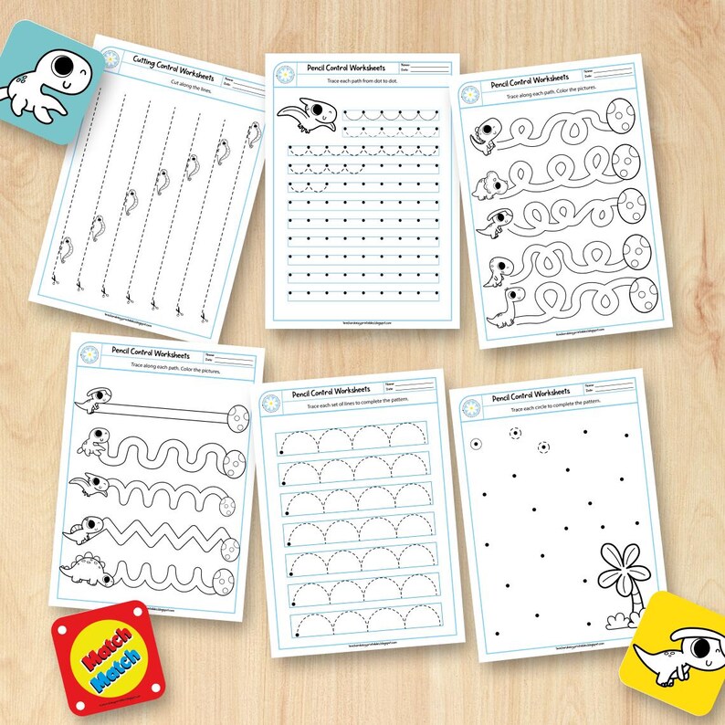 2 in 1 - Dinosaur Fine Motor Skills Worksheets for Preschool | Tracing ...