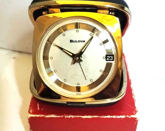 Vintage Bulova Travel Alarm/desk Clock-leather Glows Japan Works in ...