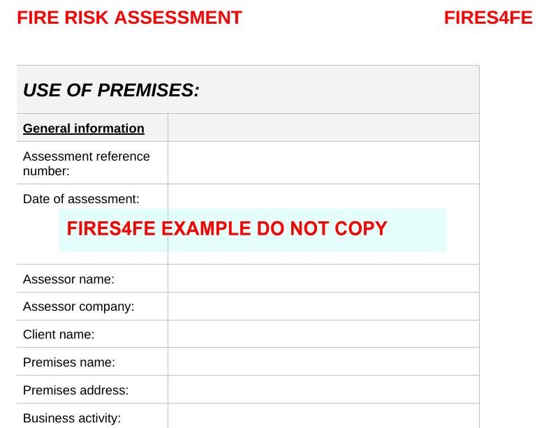 Fire Risk Assessment Template UK - Etsy UK